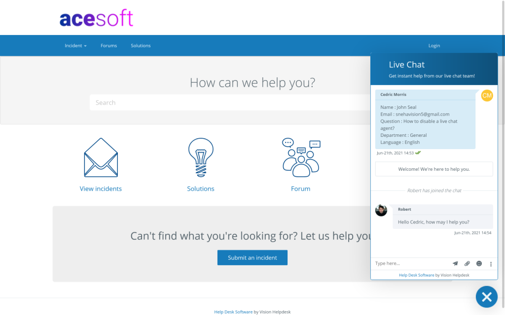 Live Chat Software by Vision Helpdesk